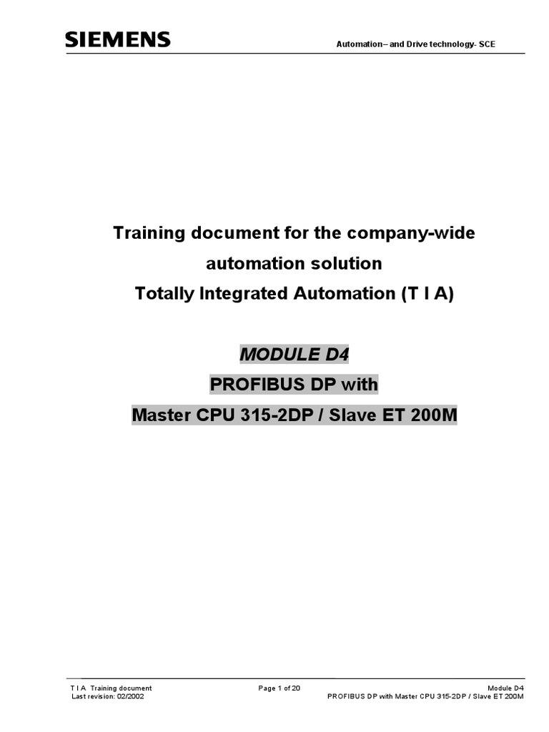 d04 - PROFIBUS DP With Master CPU 315-2 DP Slave ET 200M PDF | PDF | Input/Output | Programmable ...