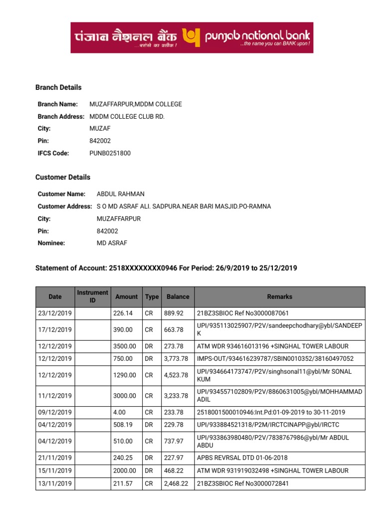PNB Statment PDF | PDF | Cheque | Banks