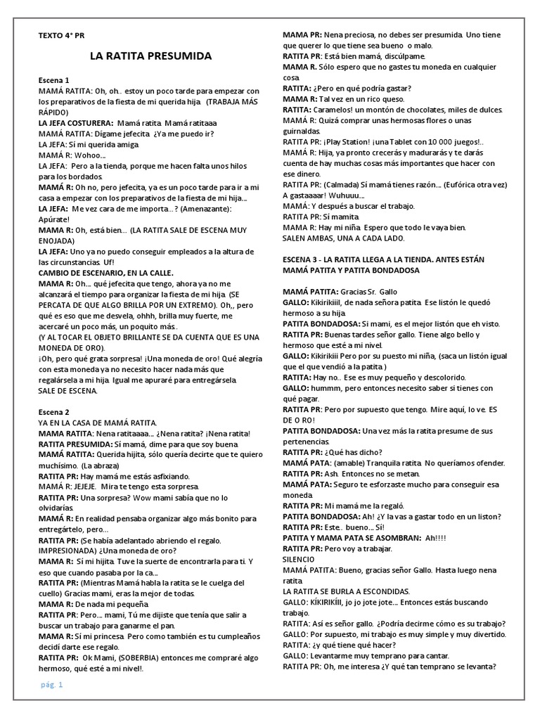 La Ratita Presumida: Guion Teatral | PDF