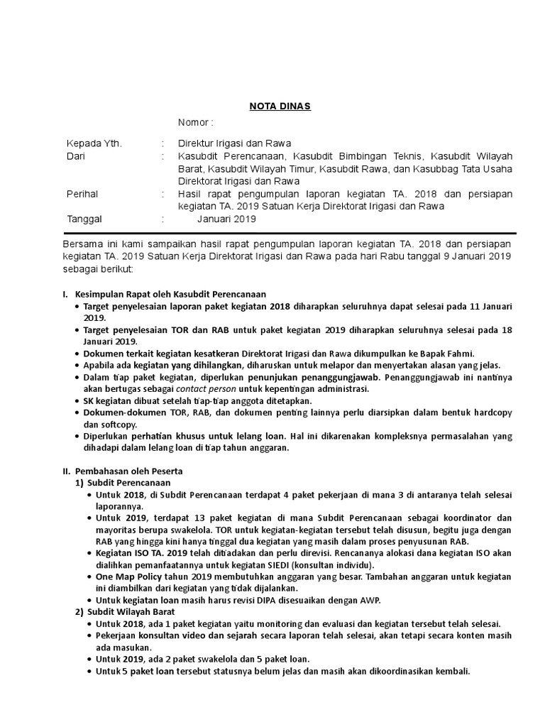 Contoh Nota Dinas Hasil Rapat | PDF