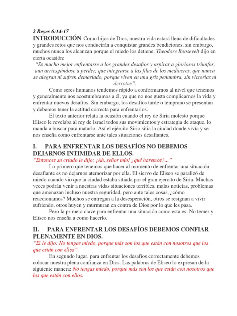 2 Reyes 6 | PDF | Oración | Fe
