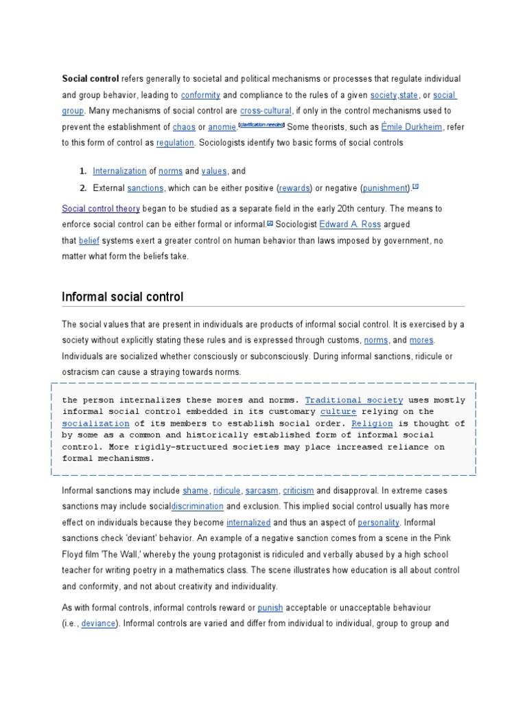 Social Control | PDF | Social Psychology | Influence (Social And Political)