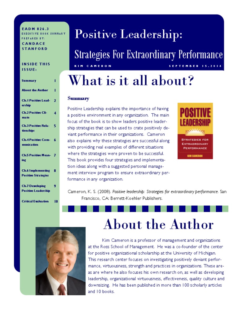 Postive Leadership-Strategies For Extraordinary Performance - Cameron ...