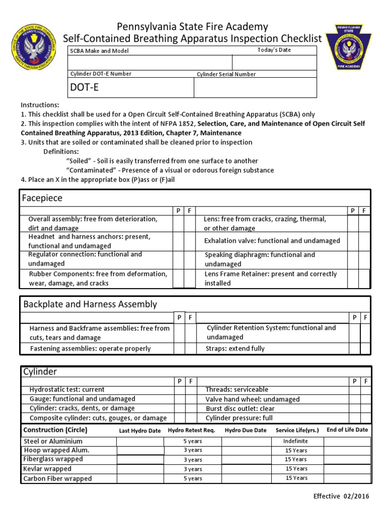 SCBA Inspection Checklist PDF | PDF | Equipment | Manufactured Goods