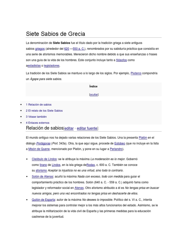 Siete Sabios de Grecia | PDF | Los antiguos griegos | Antigua Grecia