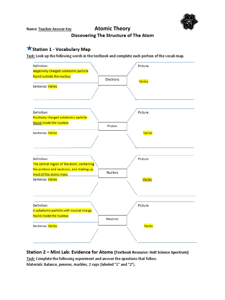 Atomic Theory Stations Answer Key | PDF | Atoms | Atomic Nucleus
