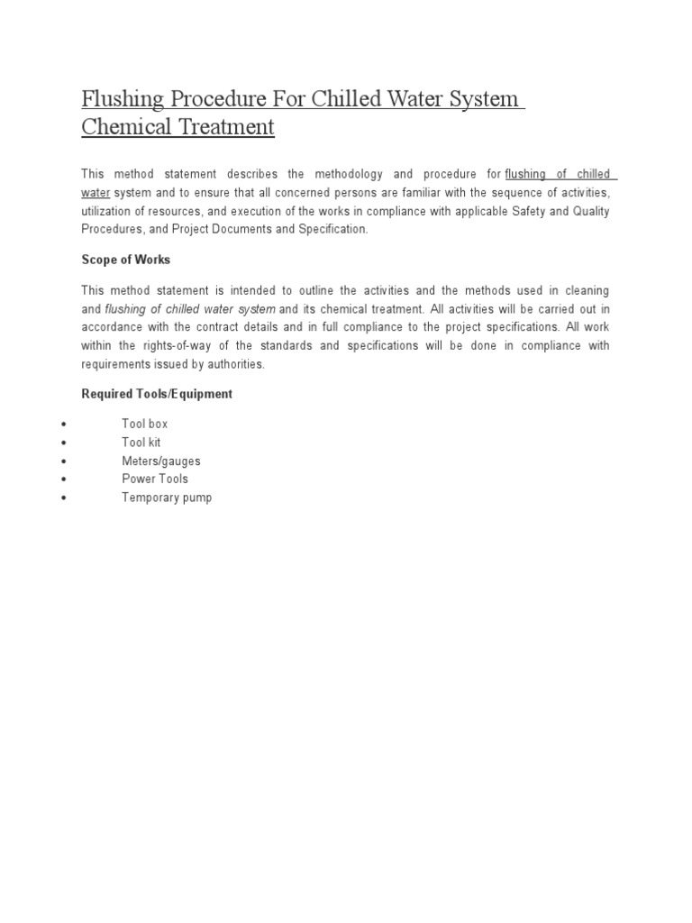 Flushing Procedure For Chilled Water System Chemical Treatment ...