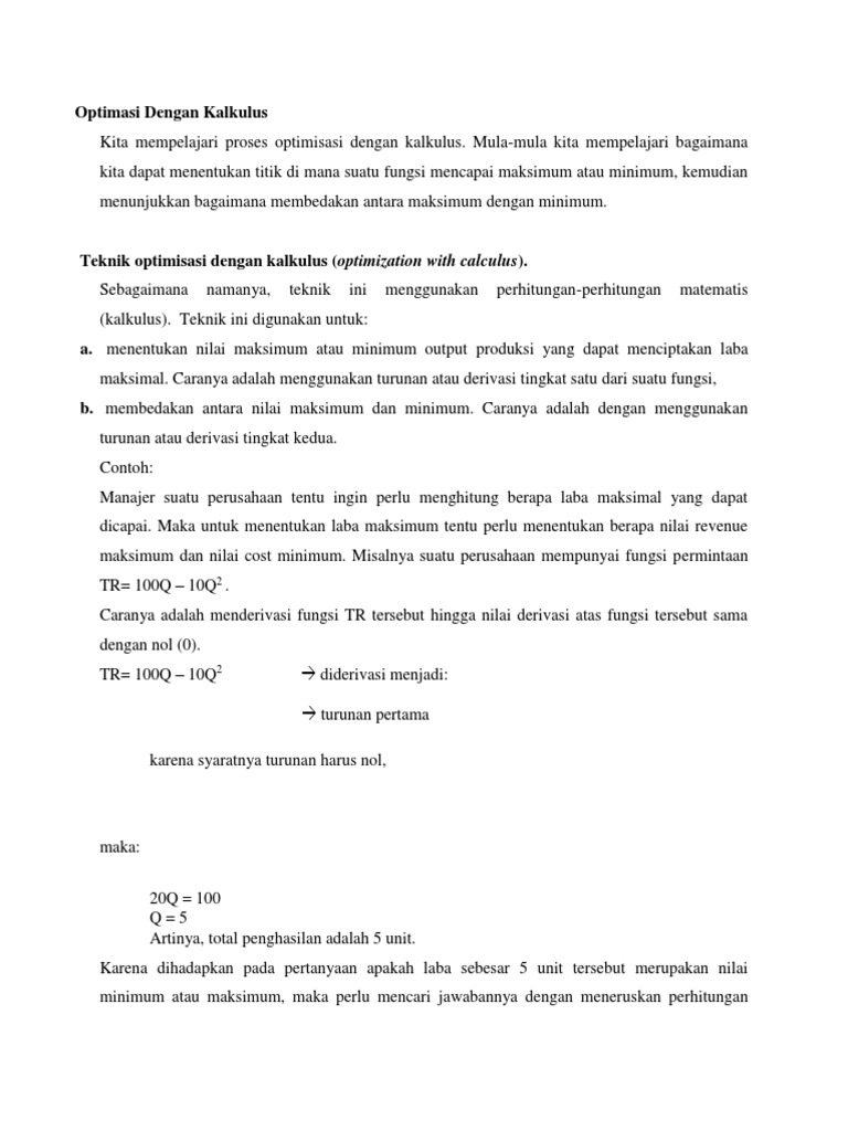 Optimasi Dengan Kalkulus Kartini | PDF