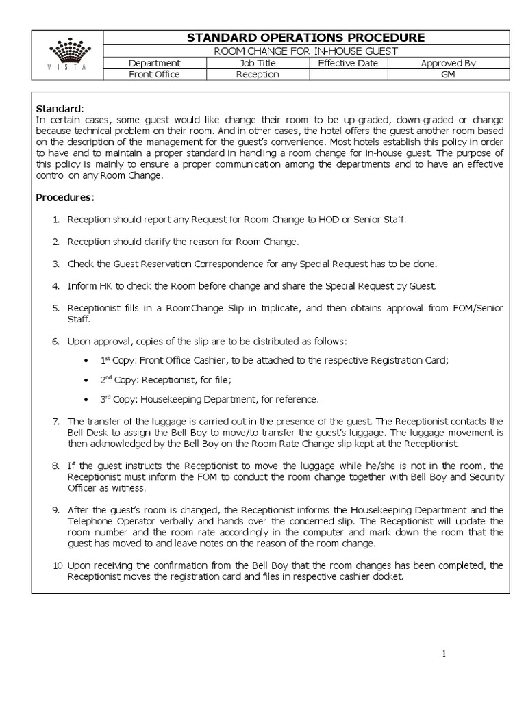 Room Change For In-House Guest | PDF | Business