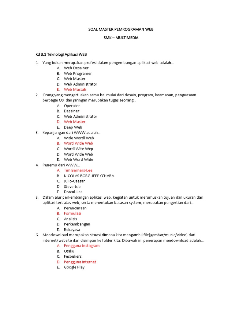 Soal Master Pemrograman Web PG | PDF
