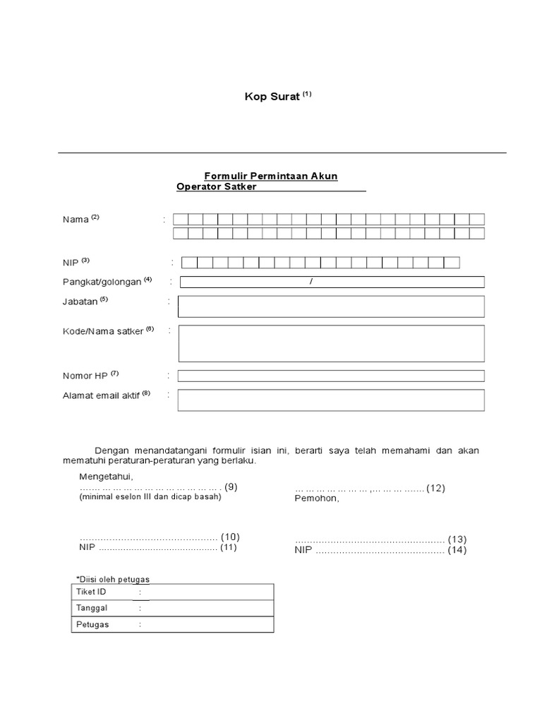 Contoh Formulir Permintaan Akun Satker | PDF