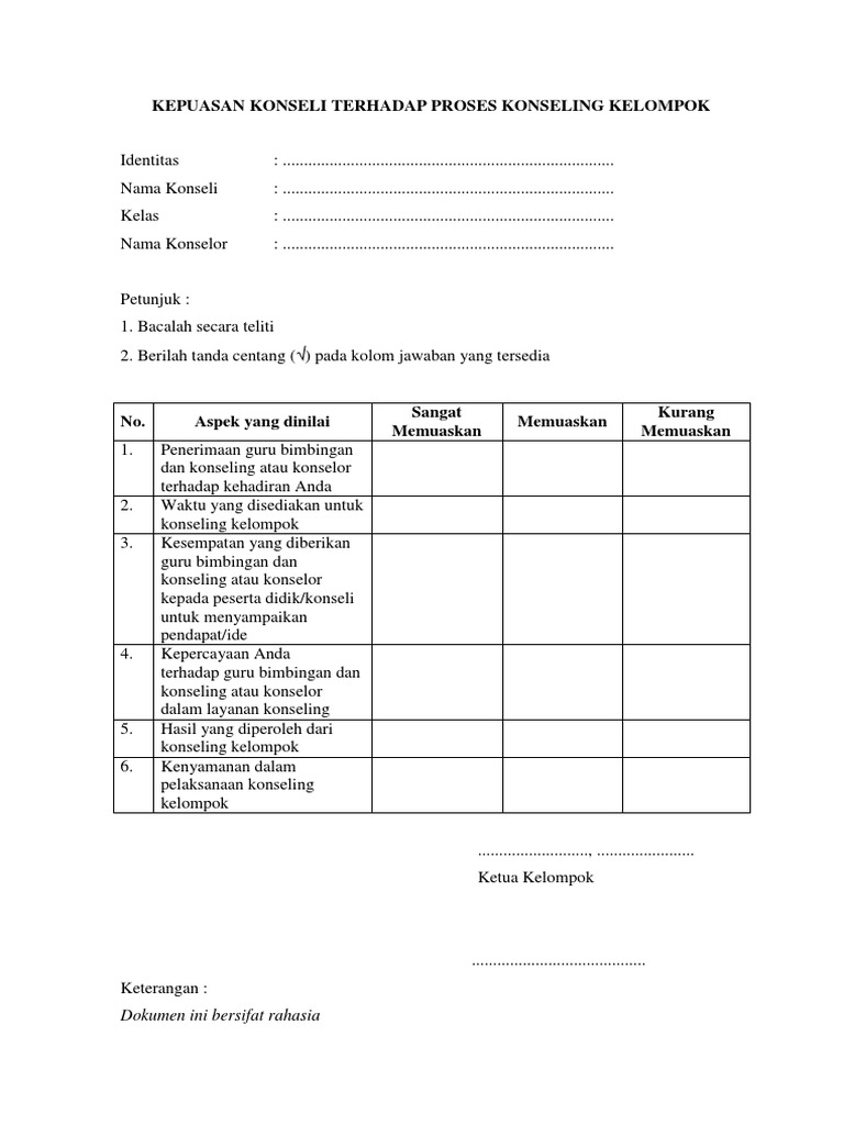 Format Kepuasan Konseli THD Proses Konseling Kelompok | PDF