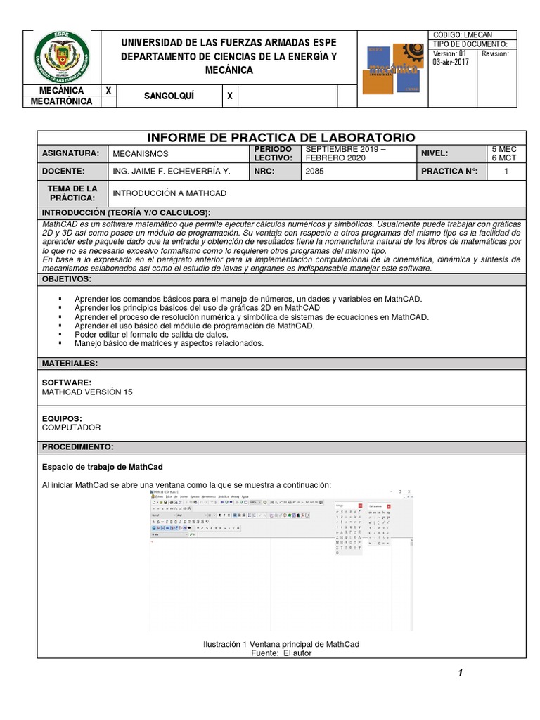 Informe 1 - MathCAD | PDF | Programación de computadoras | Software