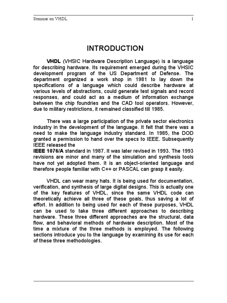 Vhdl Vhsic Hardware Description Language Is A Language Pdf Vhdl Array Data Structure