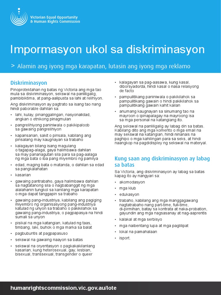 LOTE-Information On Discrimination-Tagalog PDF | PDF