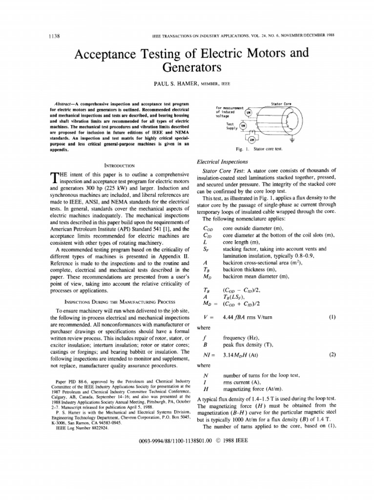 Hamer P. - Acceptance Testing of Electrical Motors and Generators | PDF ...