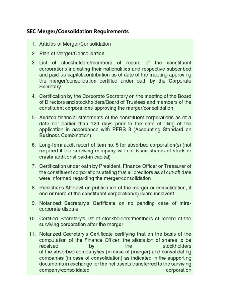 SEC Merger Requirement | PDF | Consolidation (Business) | Stocks