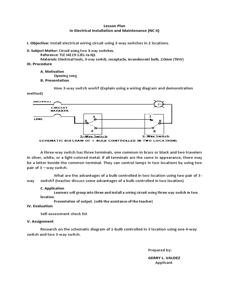 Lesson Plan in Electrical Installation and Maintenance | PDF | Switch ...