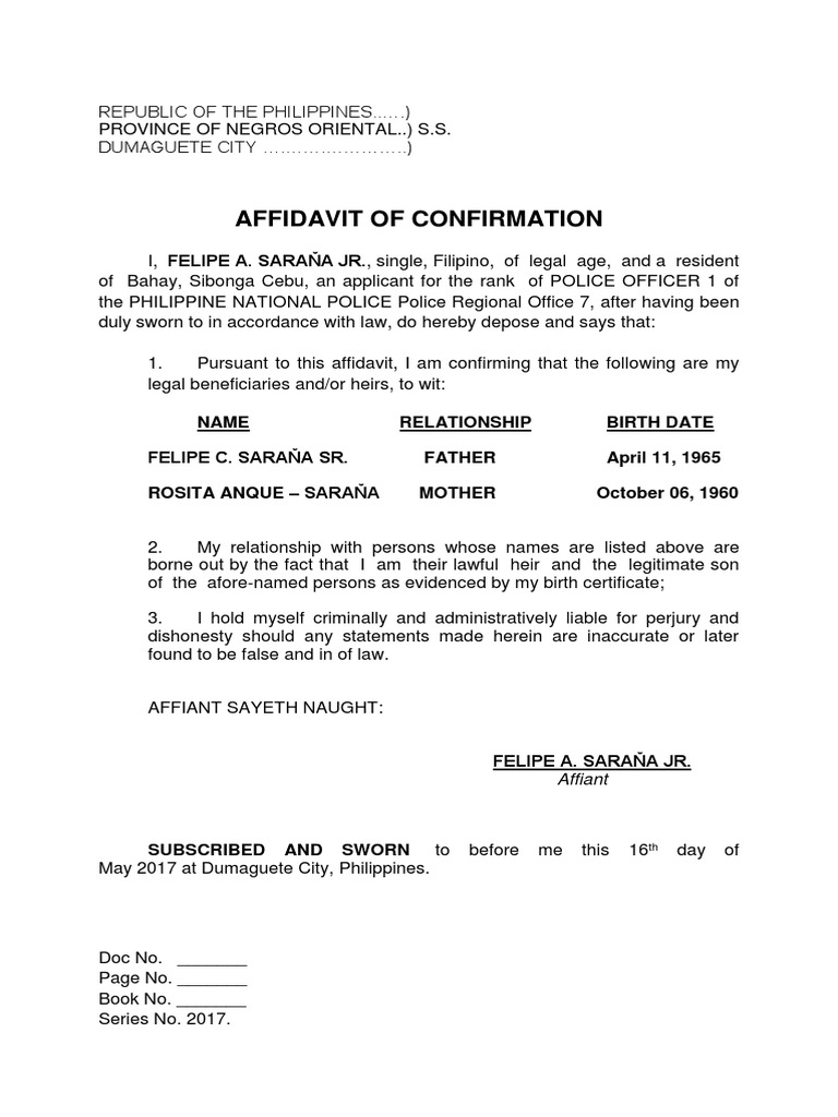 Affidavit of Confirmation PNP | PDF