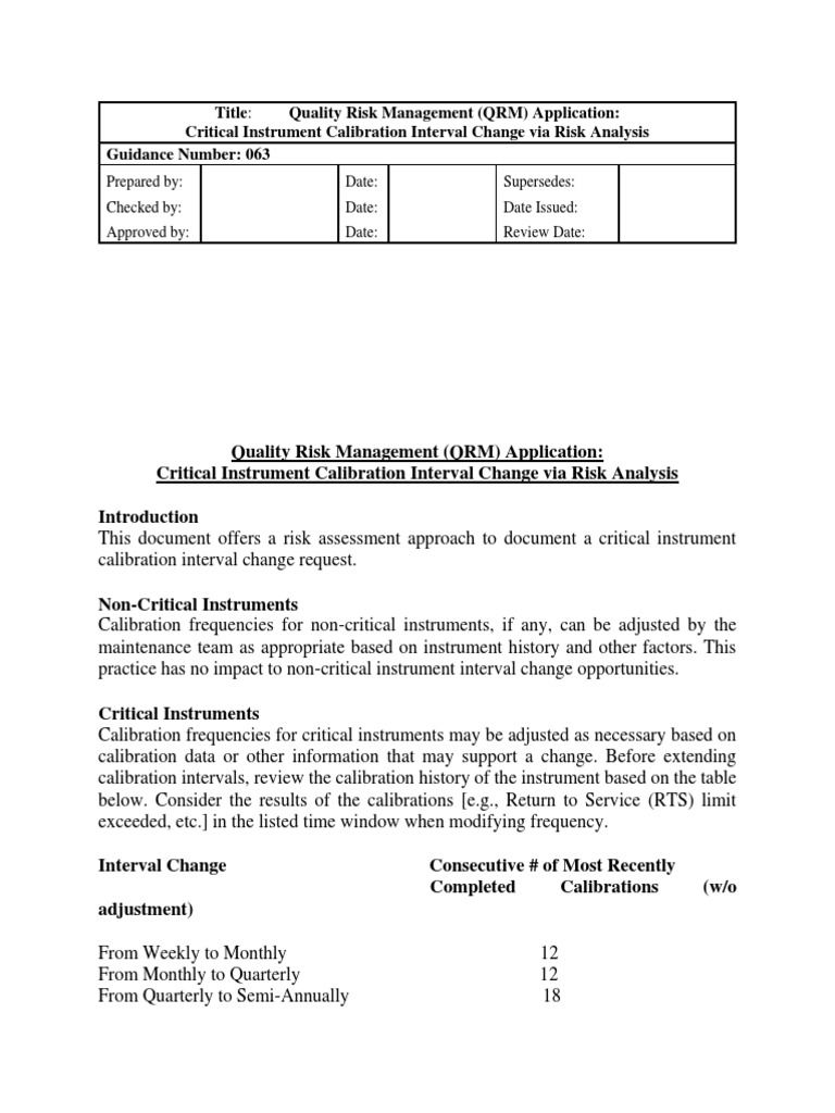 G 63 Quality Risk Management (QRM) Application For Critical Instrument ...