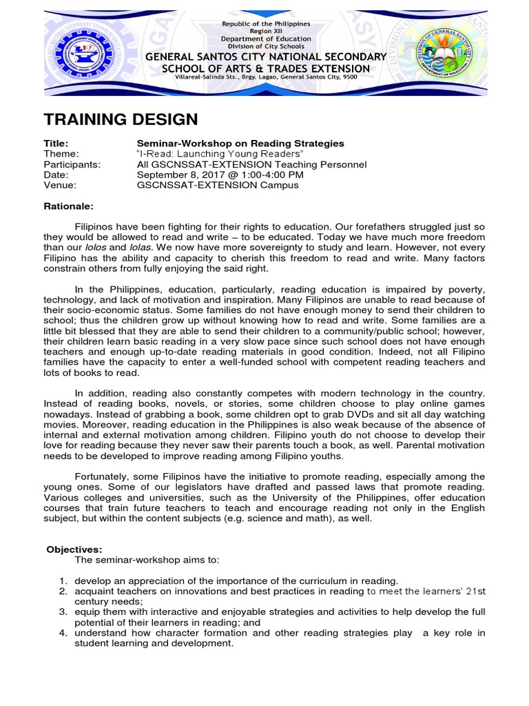 Training Design - Reading | PDF | Teachers | Curriculum