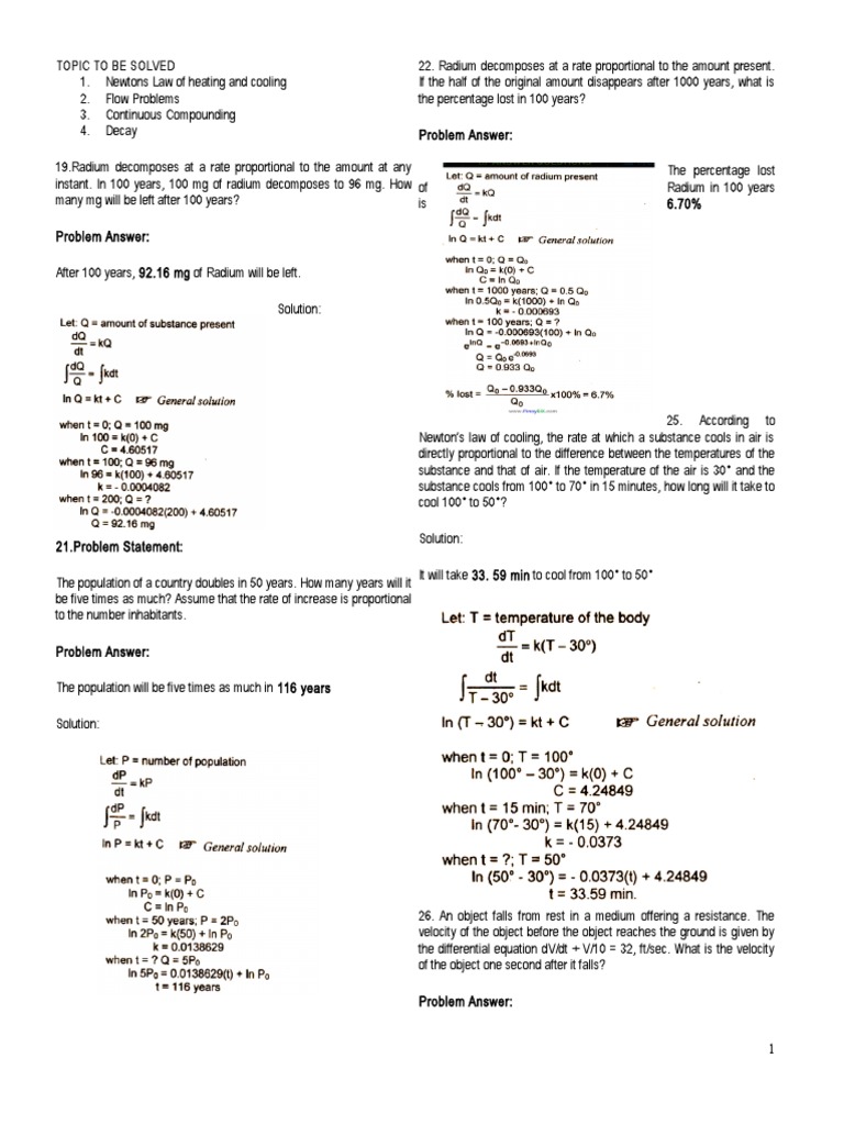 Differential Equations Problems | PDF | Continuum Mechanics | Chemistry