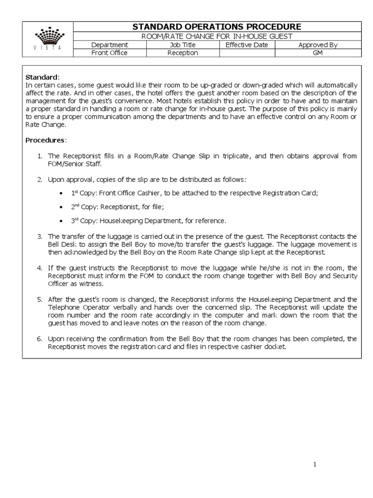 Room Rate Change For In-House Guest | PDF | Business