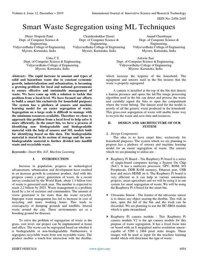 Smart Waste Segregation Using ML Techniques | PDF | System On A Chip ...