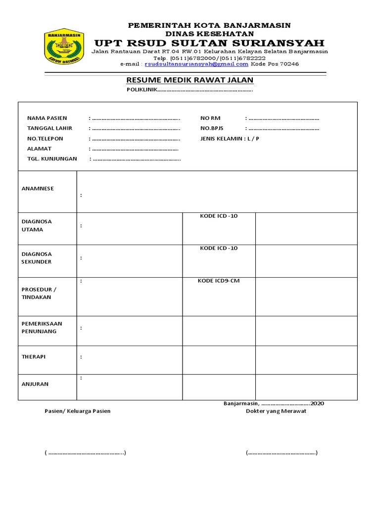 Contoh Resume Medis Klinik Banjarmasin | PDF