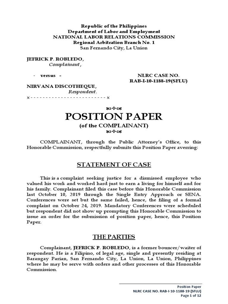 Position Paper - Jefrick Robledo | PDF | Overtime | Employment