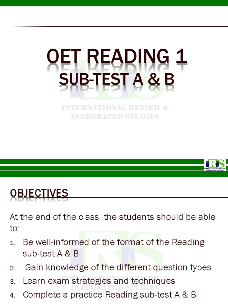 Oet Reading 1 (A&b) | PDF | Question | Multiple Choice