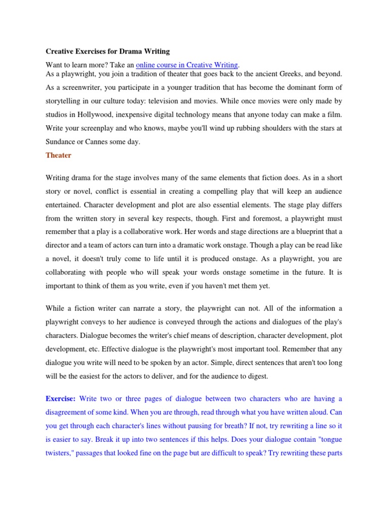 Exercises for Effective Drama Writing | PDF | Plot (Narrative) | Screenplay