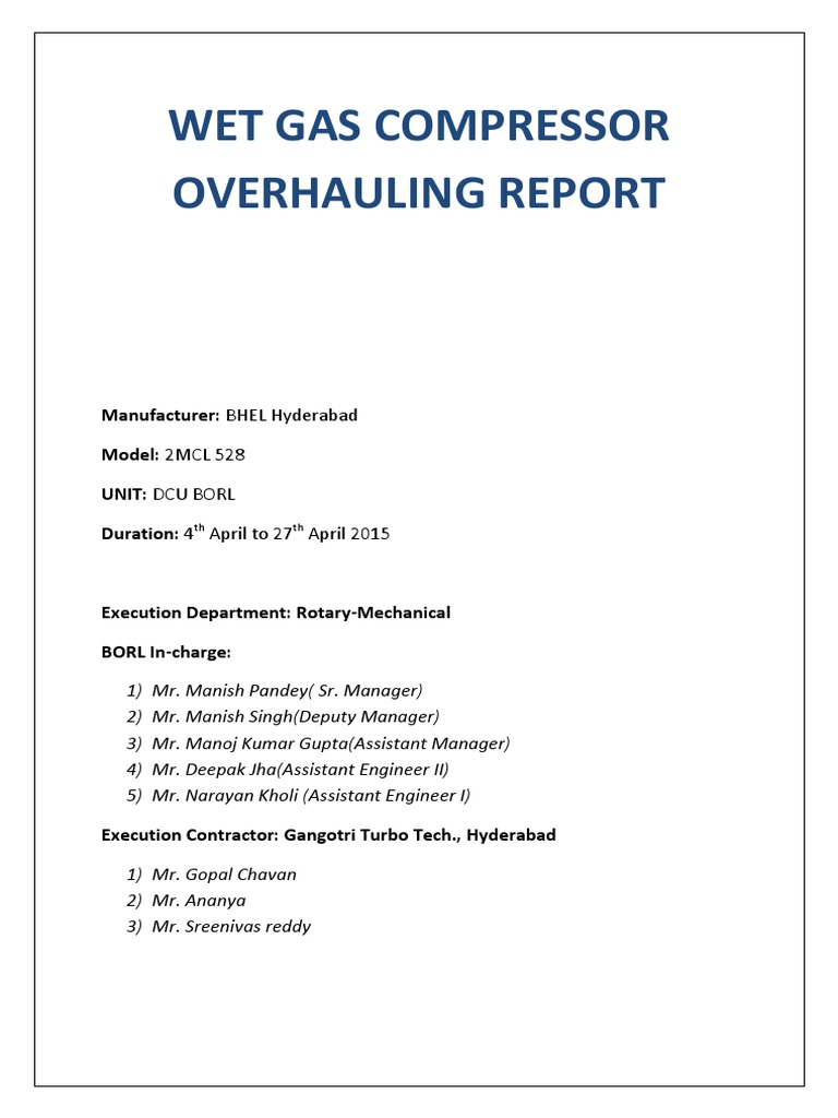 Microsoft Word - WET GAS COMPRESSOR OVERHAULING REPORT | PDF | Bearing ...