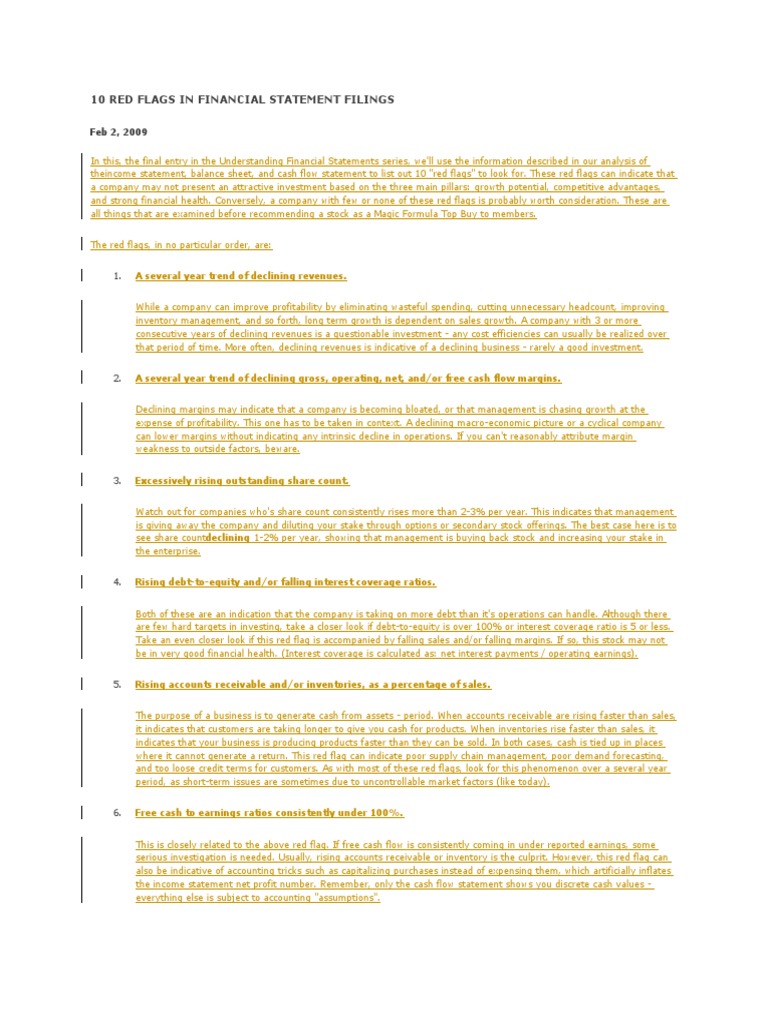 10 Red Flags in Financial | PDF | Income Statement | Interest