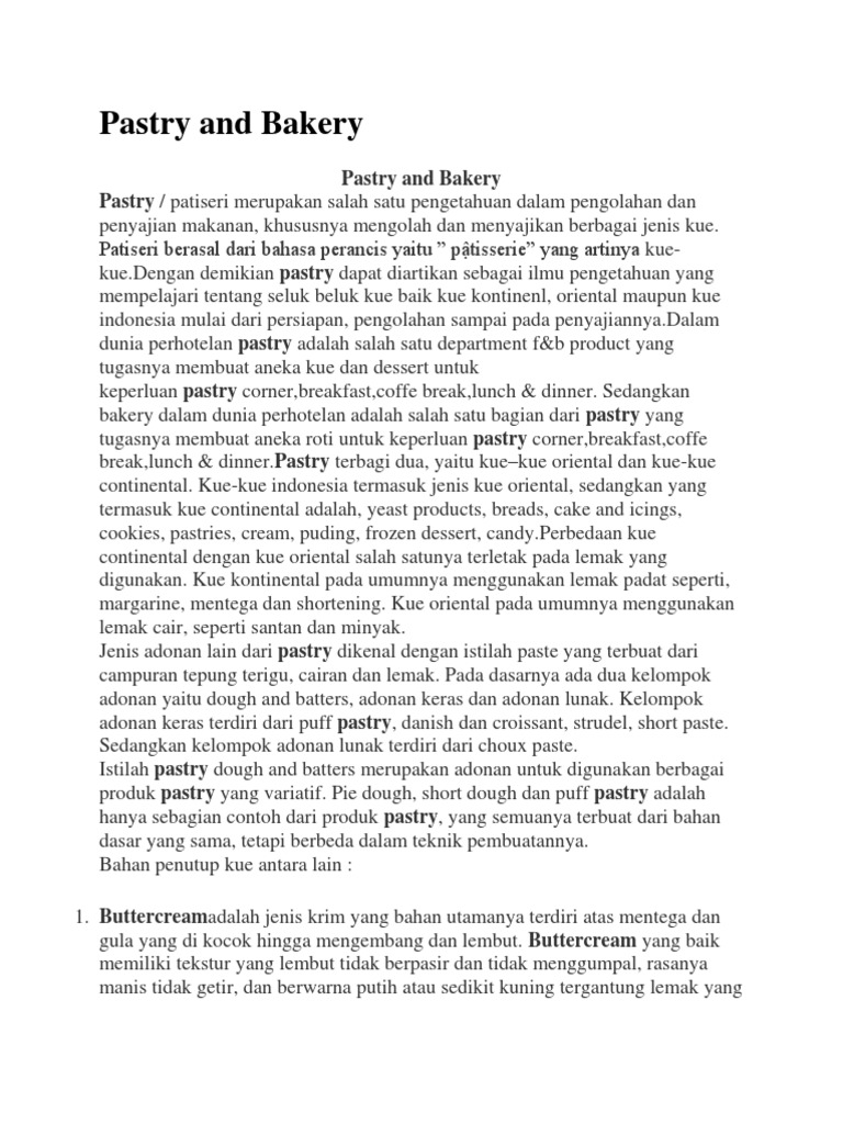 Materi Pastry and Bakery | PDF