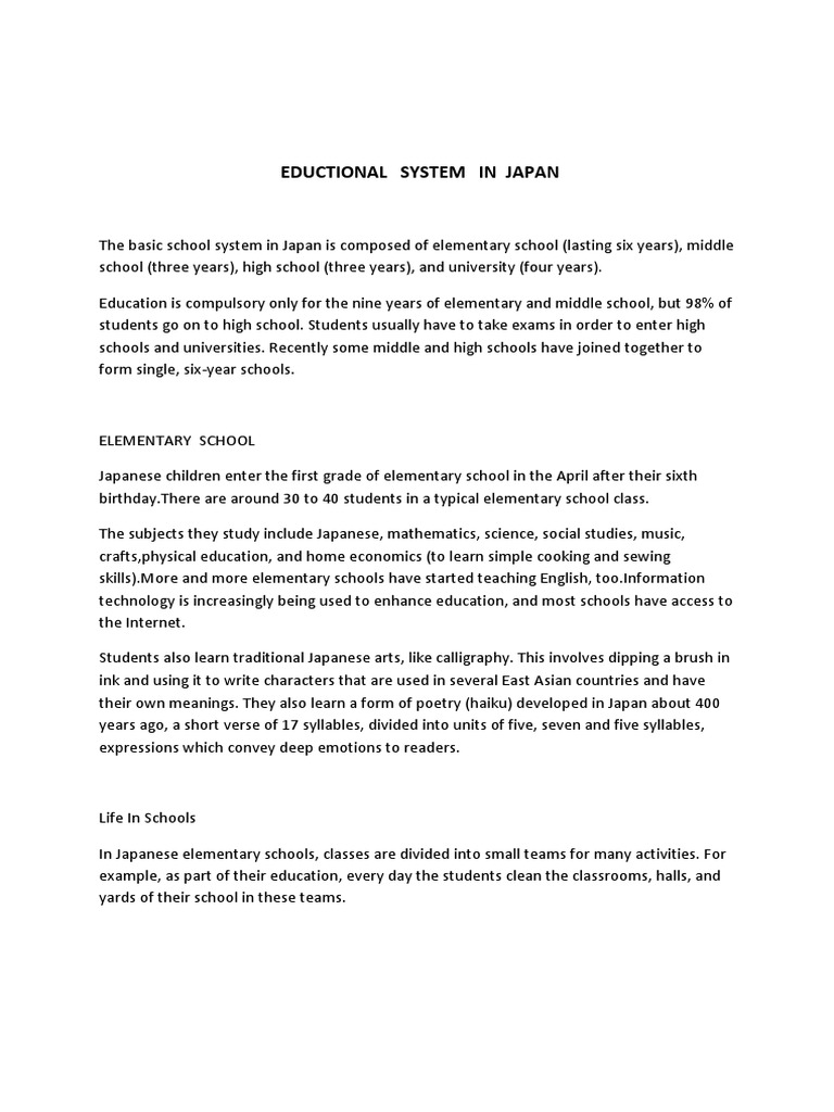 Educational System in Japan | PDF | Middle Schools | Schools