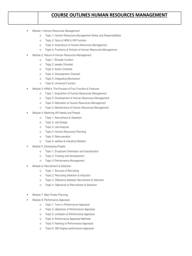 Course Outline HRM | PDF | Performance Appraisal | Human Resource ...
