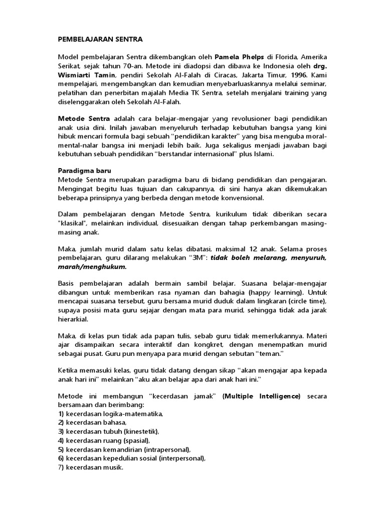 Metode Pembelajaran Sentra | PDF