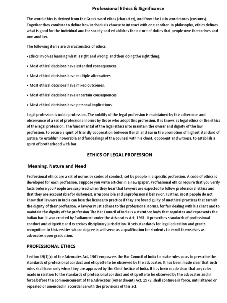 Professional Ethics | PDF | Advocate | Profession