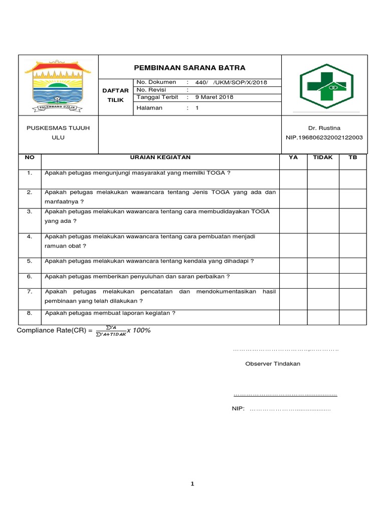 Daftar Tilik Sop Toga | PDF