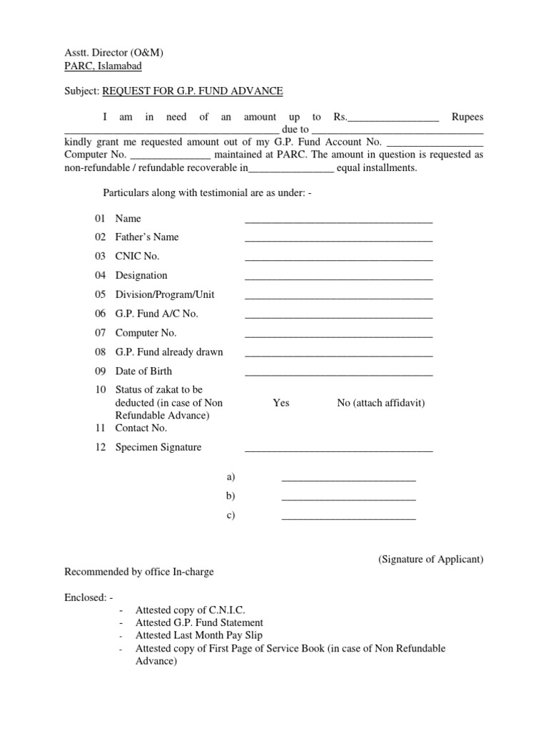 Application G.P. Fund Advance | PDF