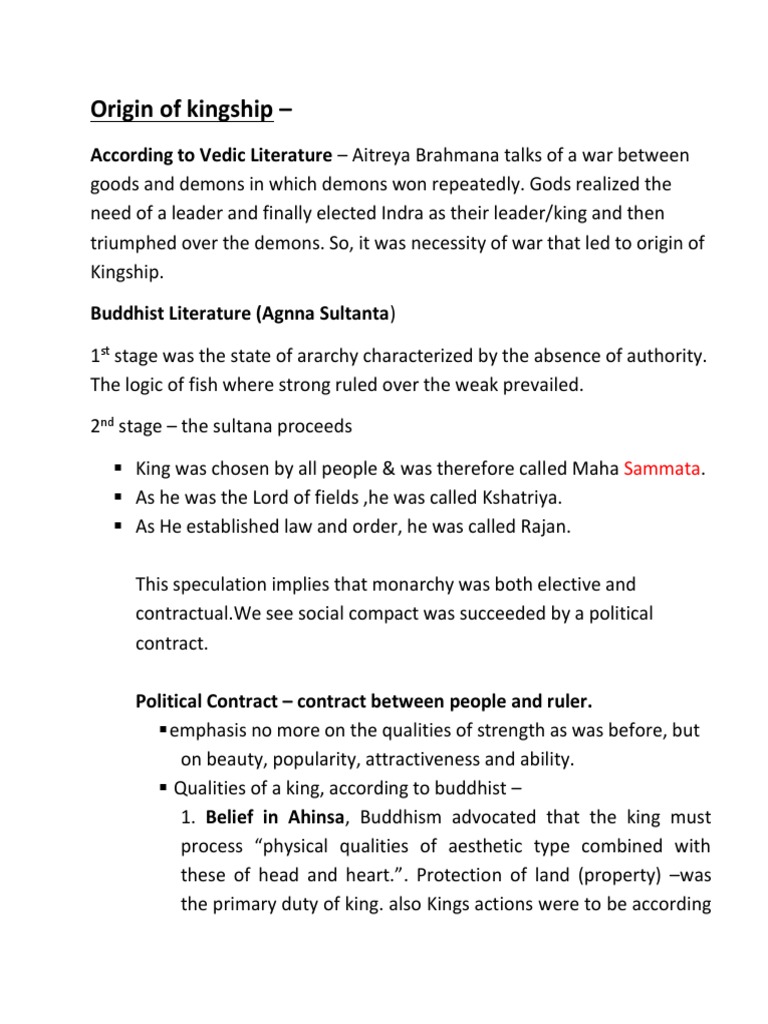 Origin of Kingship | PDF | Creator Deity | Indian Religions