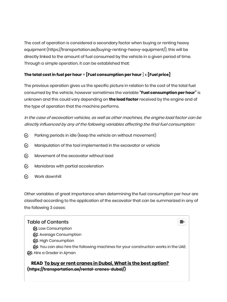 Excavator Fuel Consumption | PDF | Fuel Efficiency | Horsepower