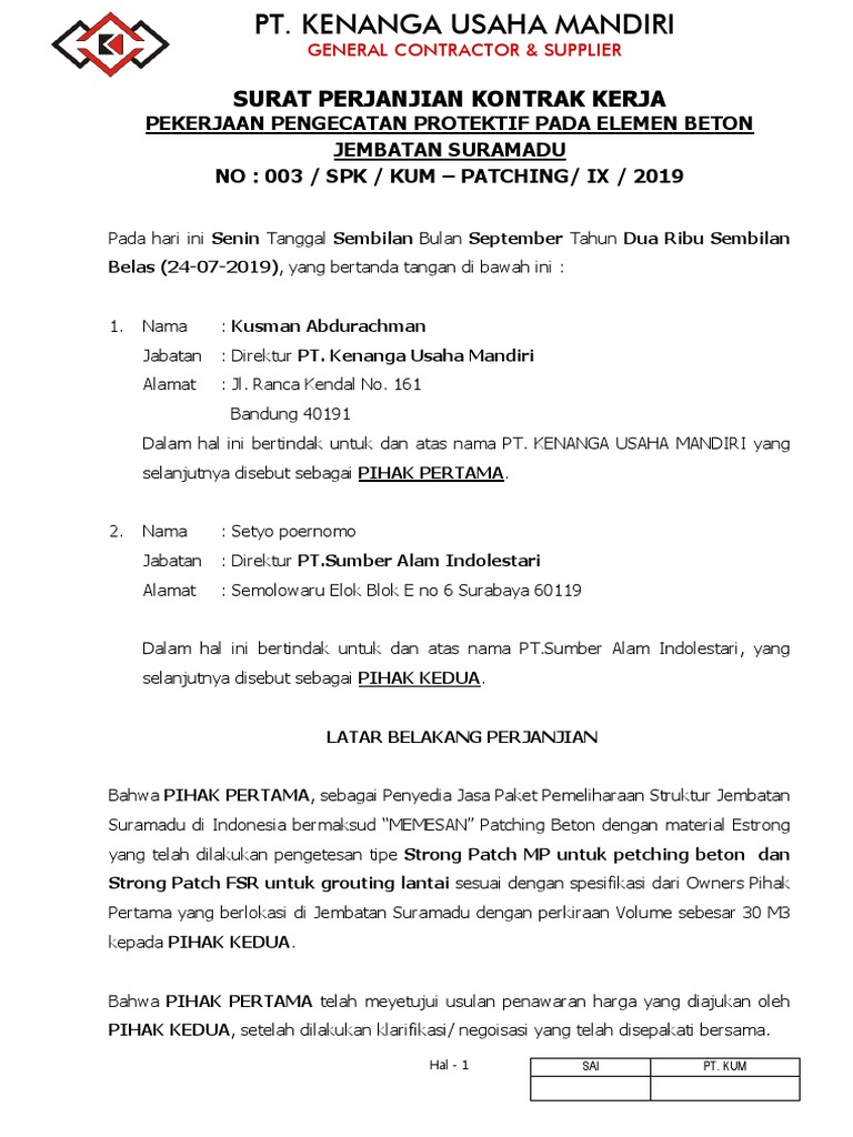 Draft Kontrak-2 Patching | PDF