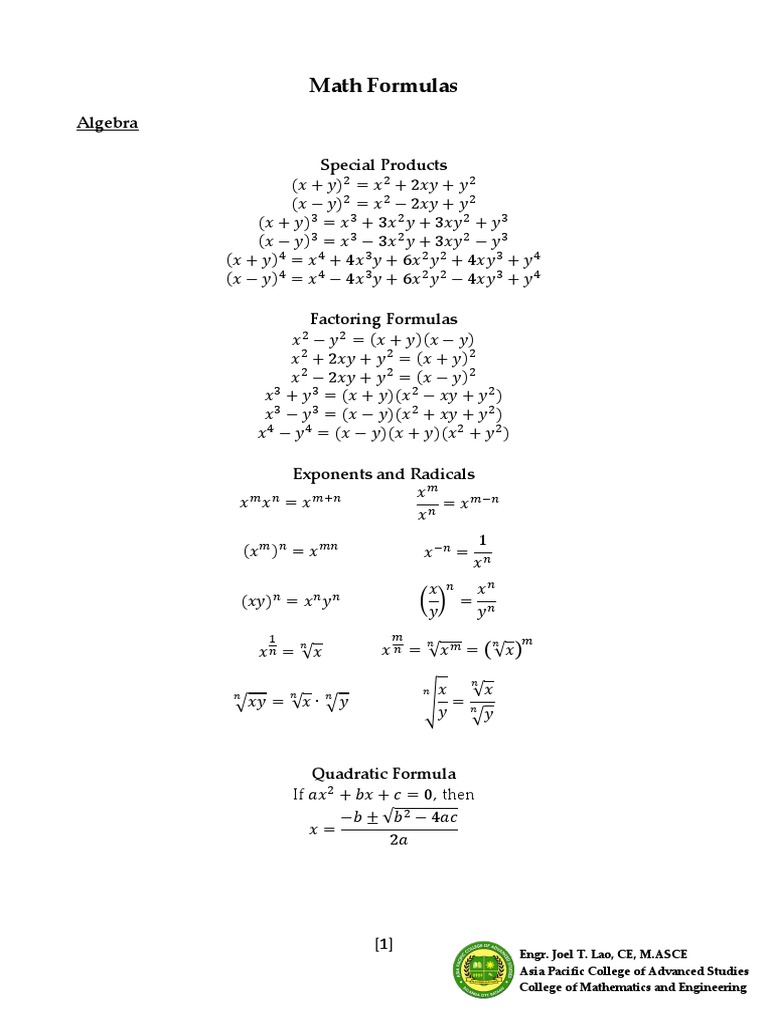 Math Formulas | PDF | Trigonometric Functions | Sine