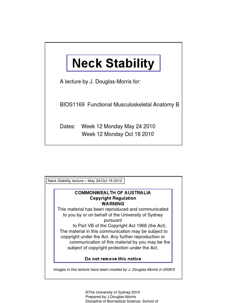 Neck Stability: A Lecture by J. Douglas-Morris For | PDF | Vertebra | Neck