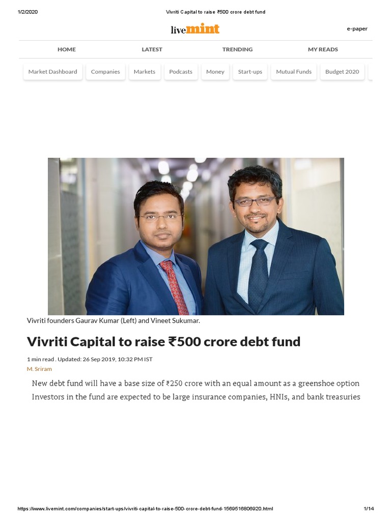 Vivriti Capital Media Articles Pdf Non Bank Financial Institution