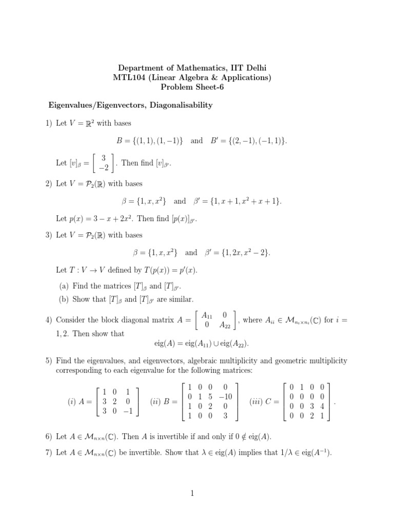Problem Sheet 6 | PDF | Eigenvalues And Eigenvectors | Functional Analysis