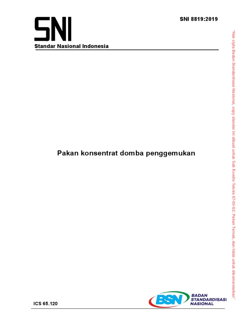 SNI 8819-2019 Pakan Konsentrat Domba Penggemukan-1 | PDF