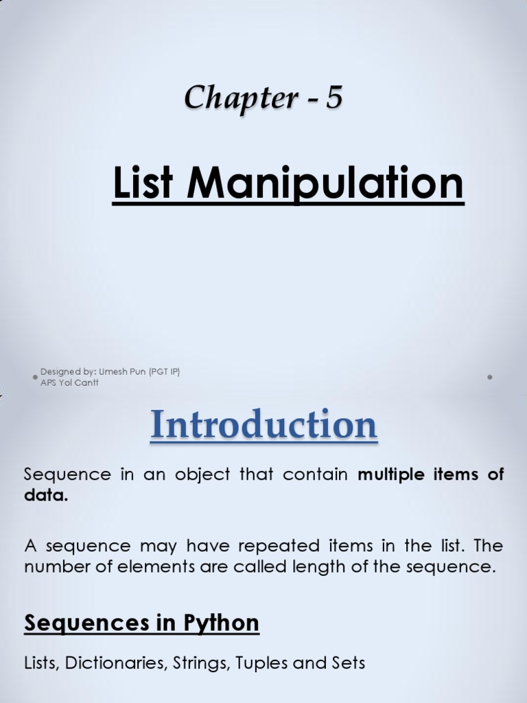 Chapter - 5 List Manipulation | PDF | Sequence | String (Computer Science)